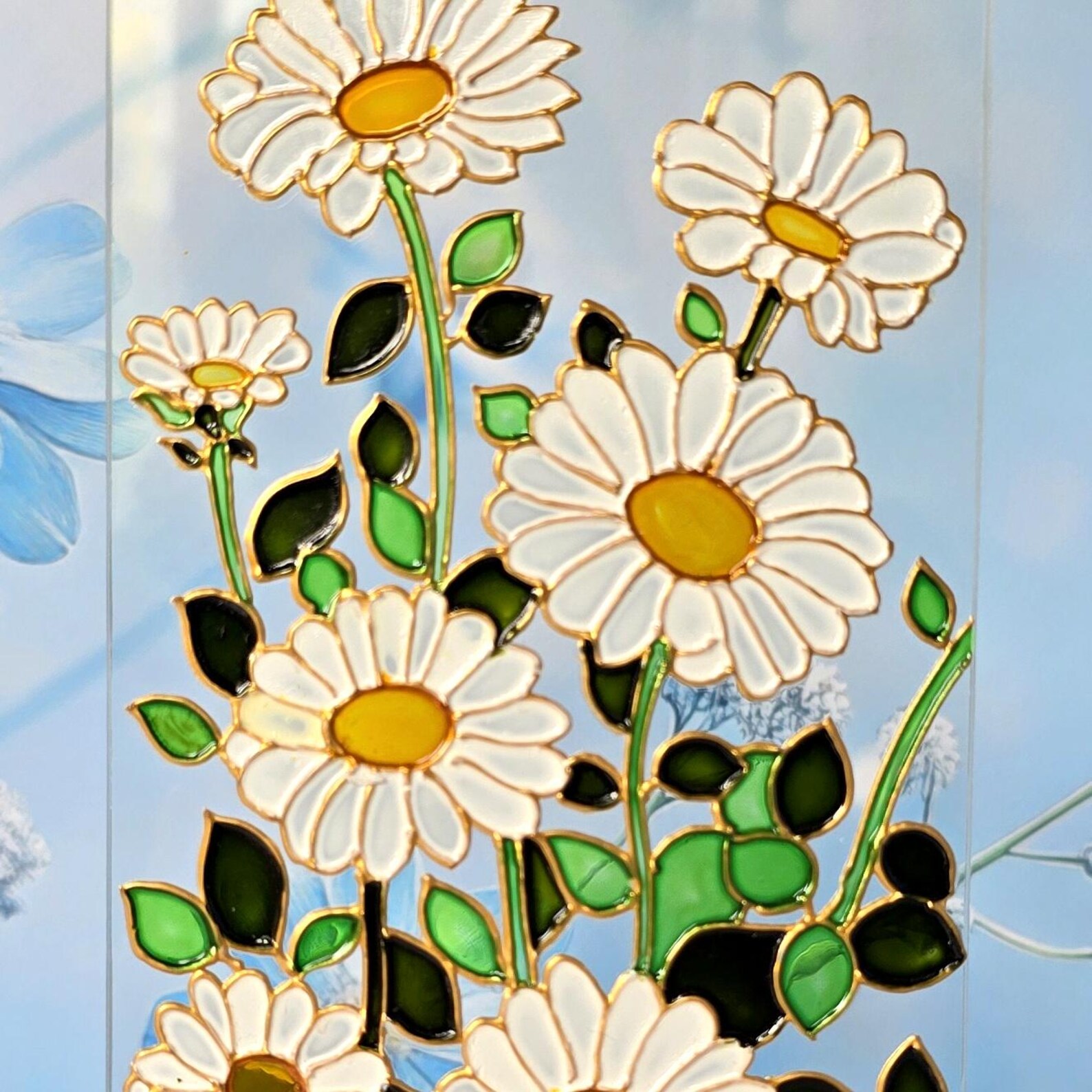 Hand Painted Daisy Suncatcher: Stained Glass Art Panel & Candle Holder ...
