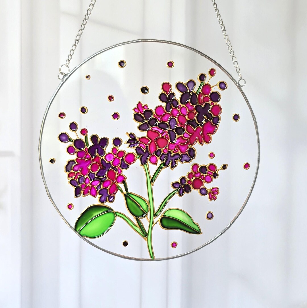 Lilac Stained Glass Suncatcher: Hand-painted Floral Window Decor - Etsy