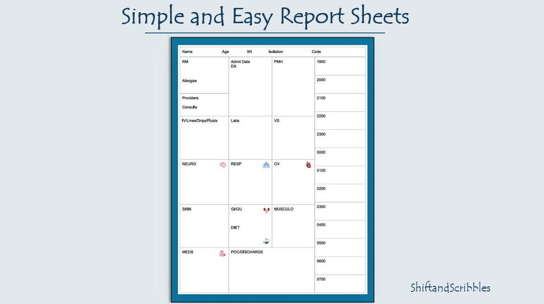 Printable Nurse Report Sheet | Patient Shift Notes (PDF) - Etsy