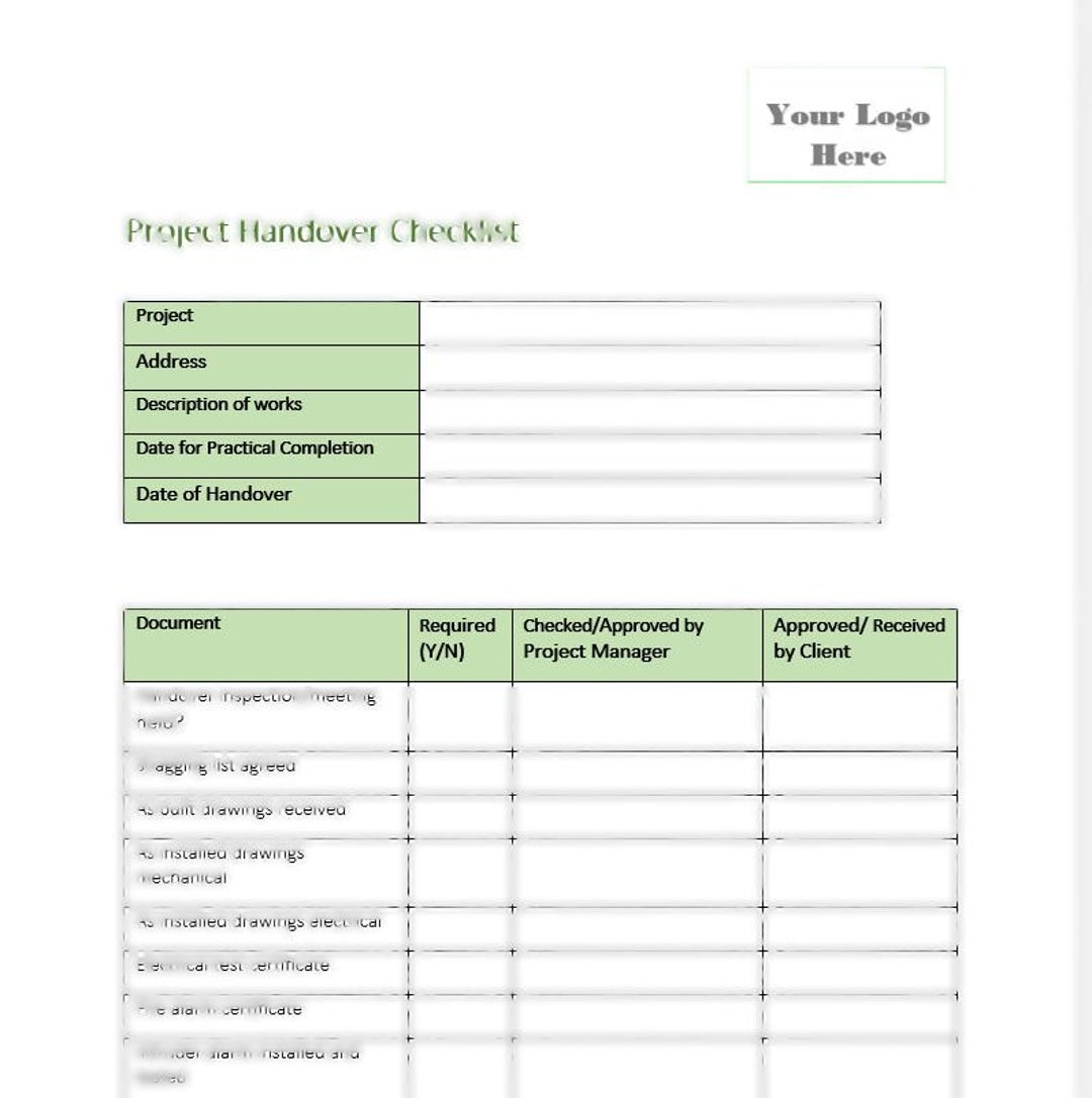 Project Handover Checklist Template- Building Project - Etsy