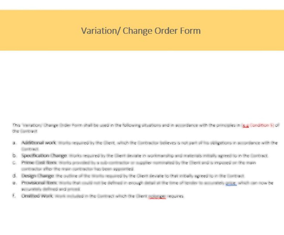 Variation/ Change Order Form Template- Construction Project - Etsy