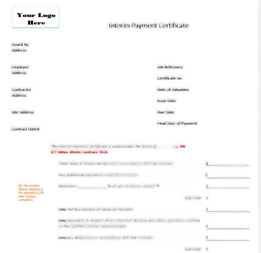 Interim Payment Certificate Template- Construction Projects - Etsy