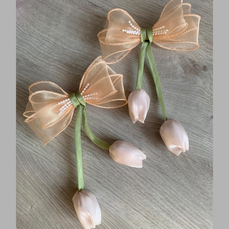 Tulip Hair Bows, Easter Organza Bows for Girls, Spring Hair Accessories ...