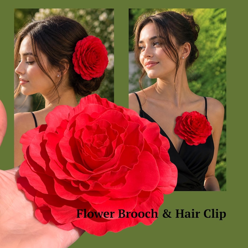Oversized Red Rose Clip, Statement Hair Flower, Large Floral Brooch ...