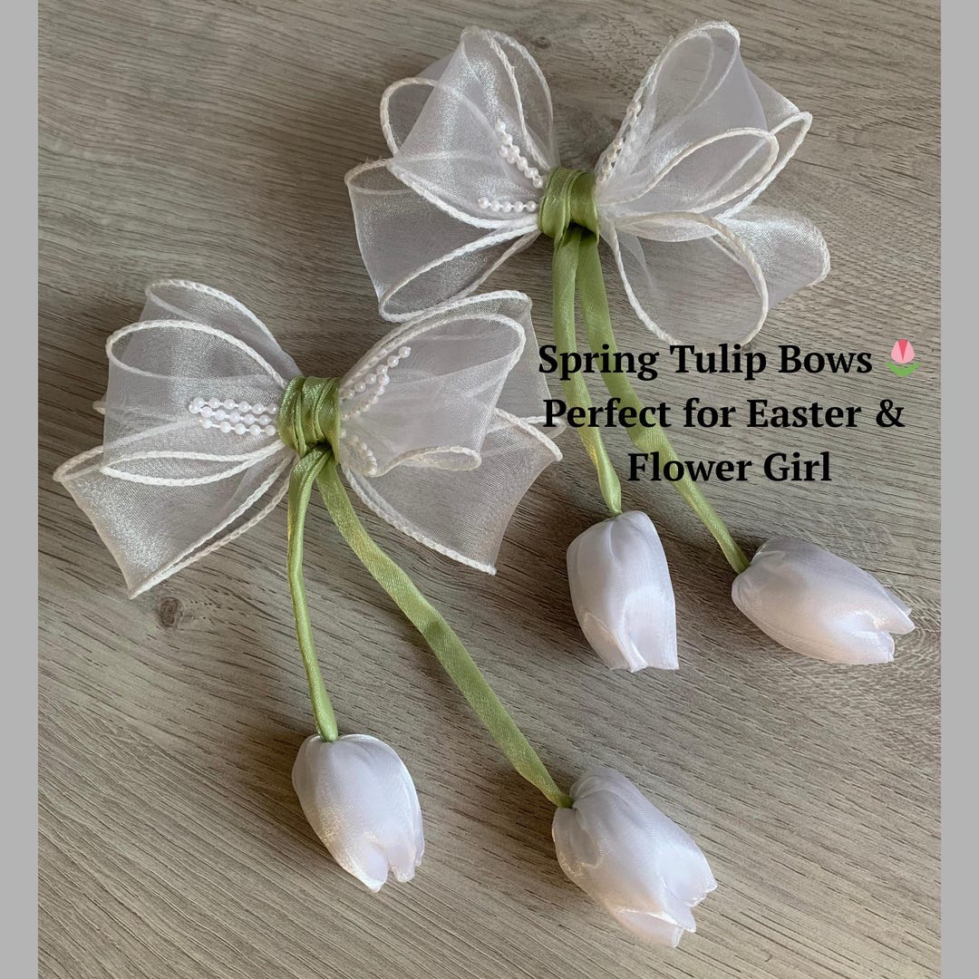 Tulip Hair Bows, Easter Organza Bows for Girls, Spring Hair Accessories ...