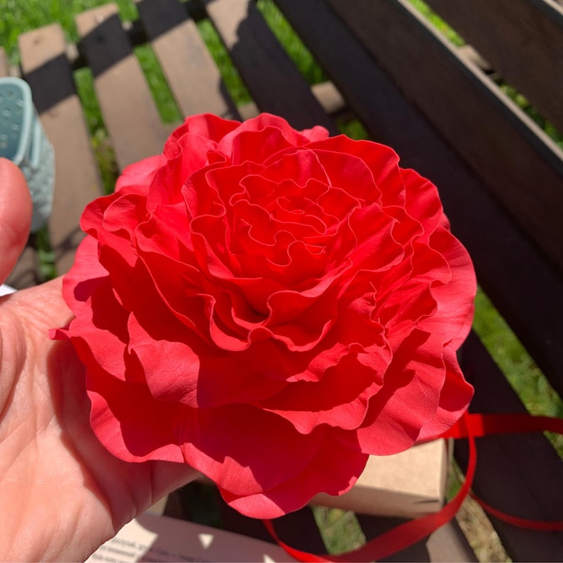 Oversized Red Rose Clip, Statement Hair Flower, Large Floral Brooch ...