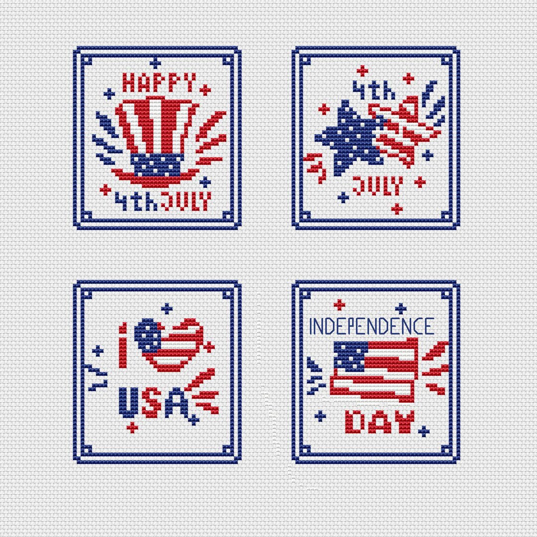 Set of 4 Independence Day Cross Stitch Ornament Patterns | Patriotic ...