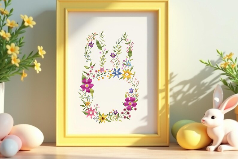 Easter Cross Stitch Pattern | Spring Floral Bunny | Handmade Pillow Diy ...
