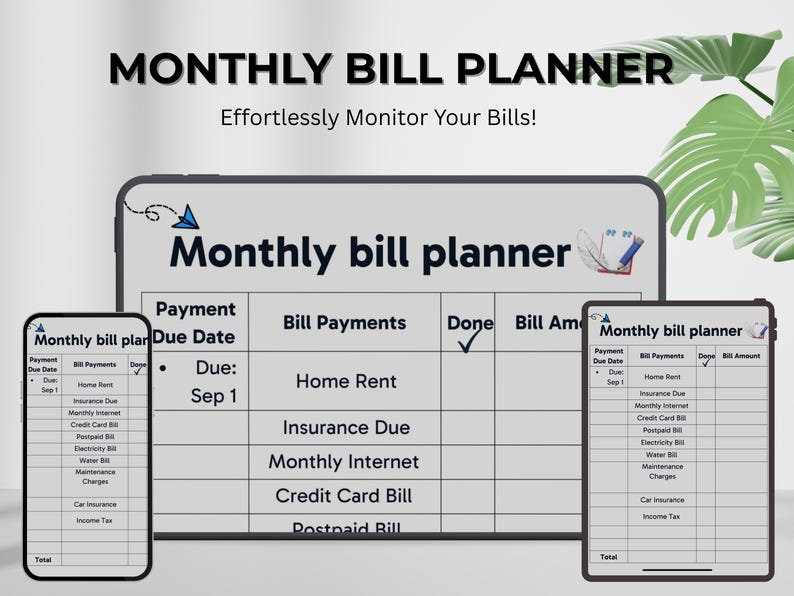 Editable Monthly Bill Organizer Printable – Budget Planner PDF for Home ...