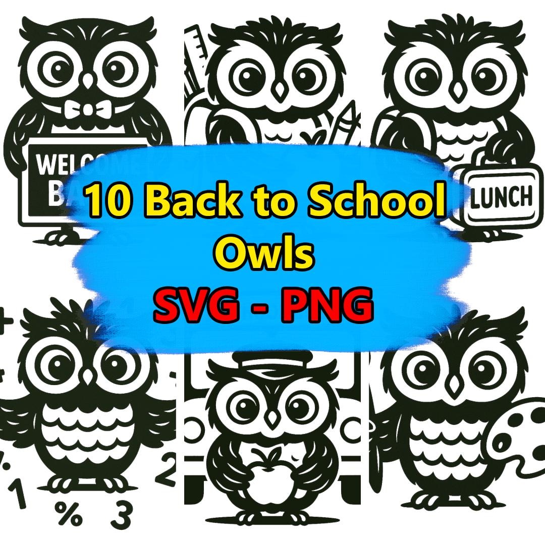 10 Back to School Owls - SVG & PNG - Transparent Backgrounds - Etsy