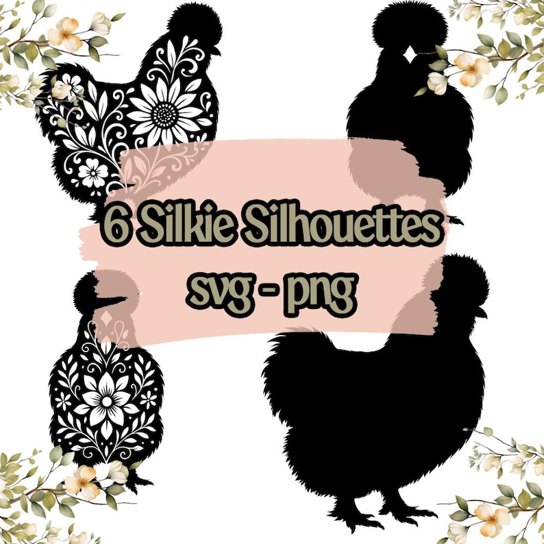 6 Silkie Silhouettes - SVG & PNG - Transparent Backgrounds - Etsy