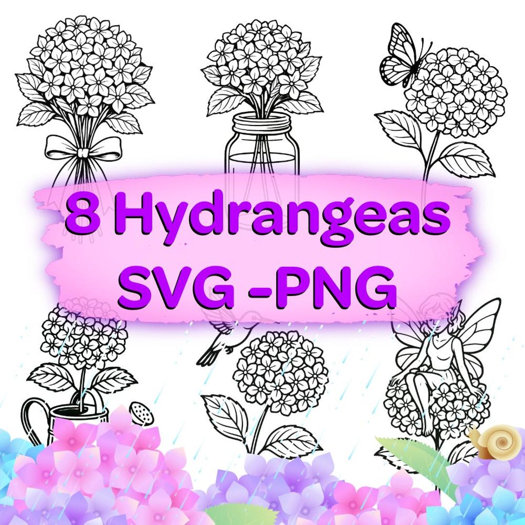 8 Hydrangeas - SVG & PNG - Transparent Backgrounds - Etsy