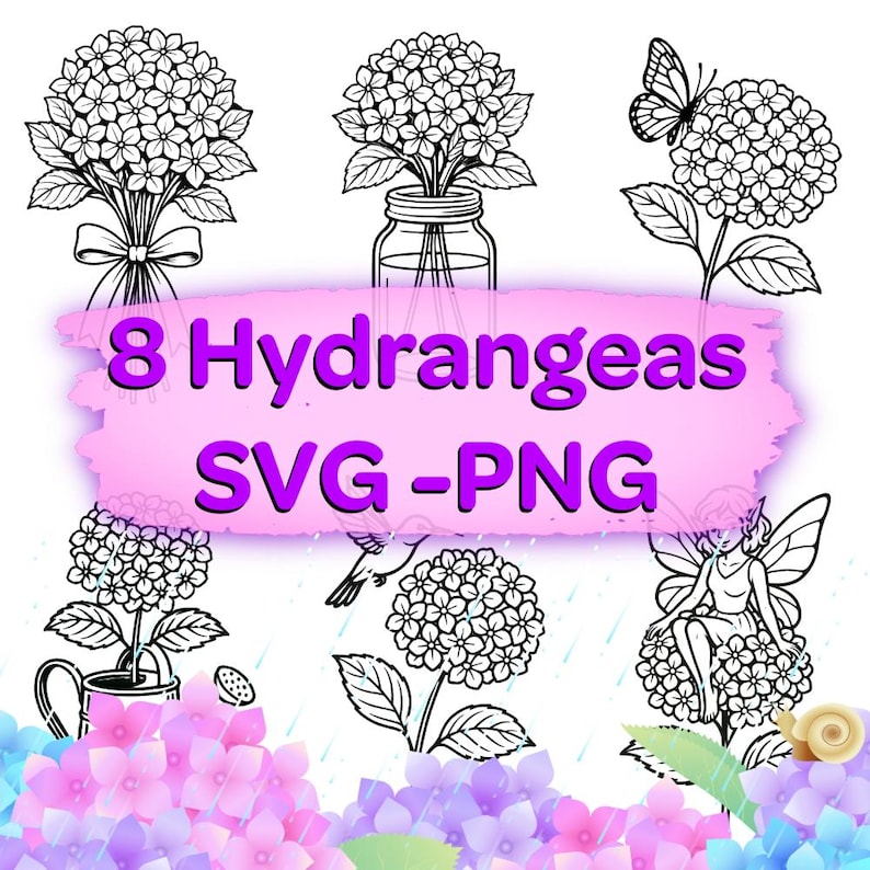 8 Hydrangeas - SVG & PNG - Transparent Backgrounds - Etsy