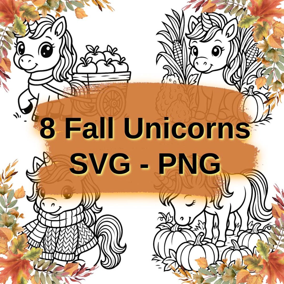 8 Cute Fall Unicorns - SVG & PNG - Transparent Backgrounds - Etsy