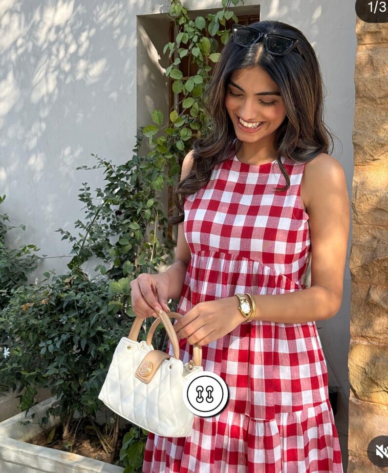 Handmade Red Gingham Cotton Sundress | Sleeveless Picnic Dress - Etsy