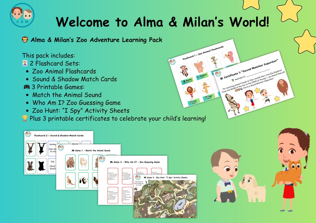 Zoo Animal Learning Pack for Toddlers | Printable Flashcards, Matching ...