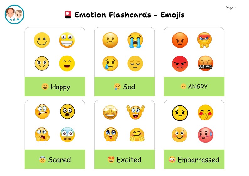 Learning Emotions Printable Pack for Kids | 12 Feelings Flashcards ...
