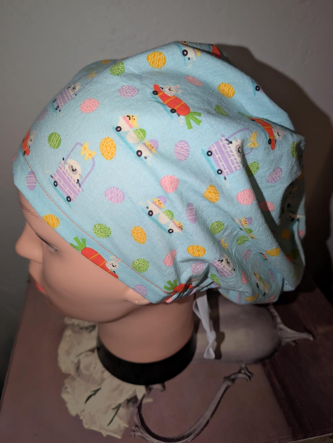 Easter Surgical Scrub Hat Ladies Modified Bouffant Pixie Aqua Easter ...