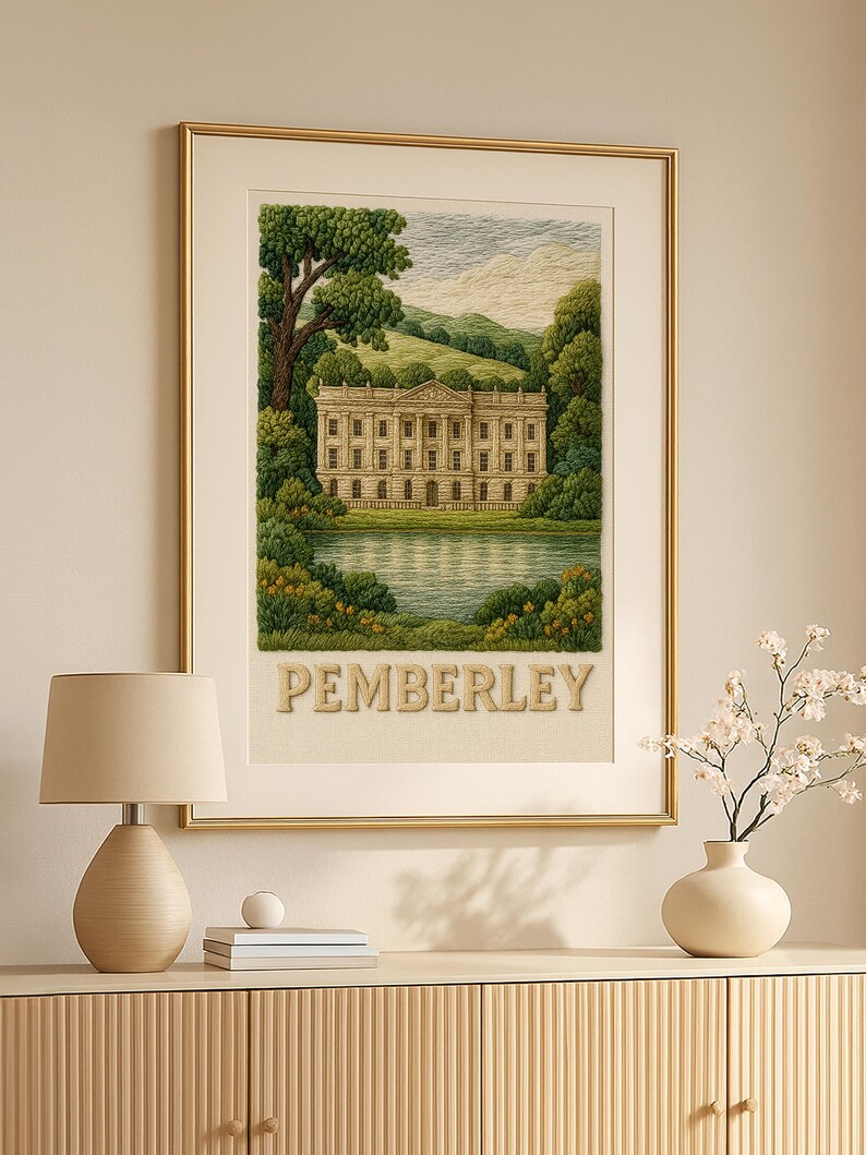 Pride and Prejudice Pemberley Print, Jane Austen Textile Wall Art ...