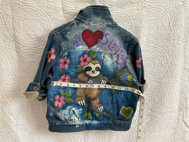 Unique Hand Painted Kids Denim Jacket, “I Love Sloths”, Size 4T Vintage ...
