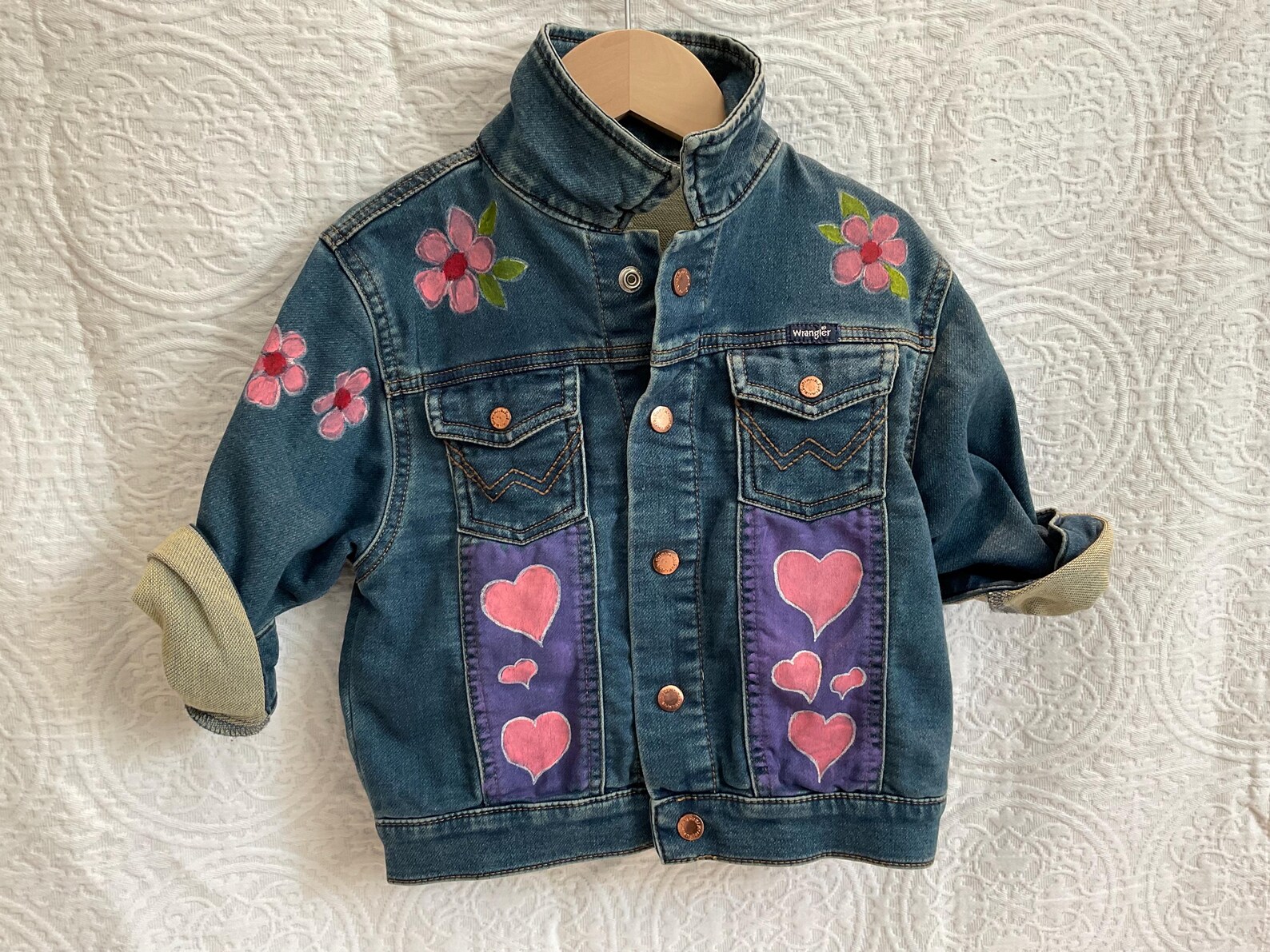Unique Hand Painted Kids Denim Jacket, “I Love Sloths”, Size 4T Vintage ...