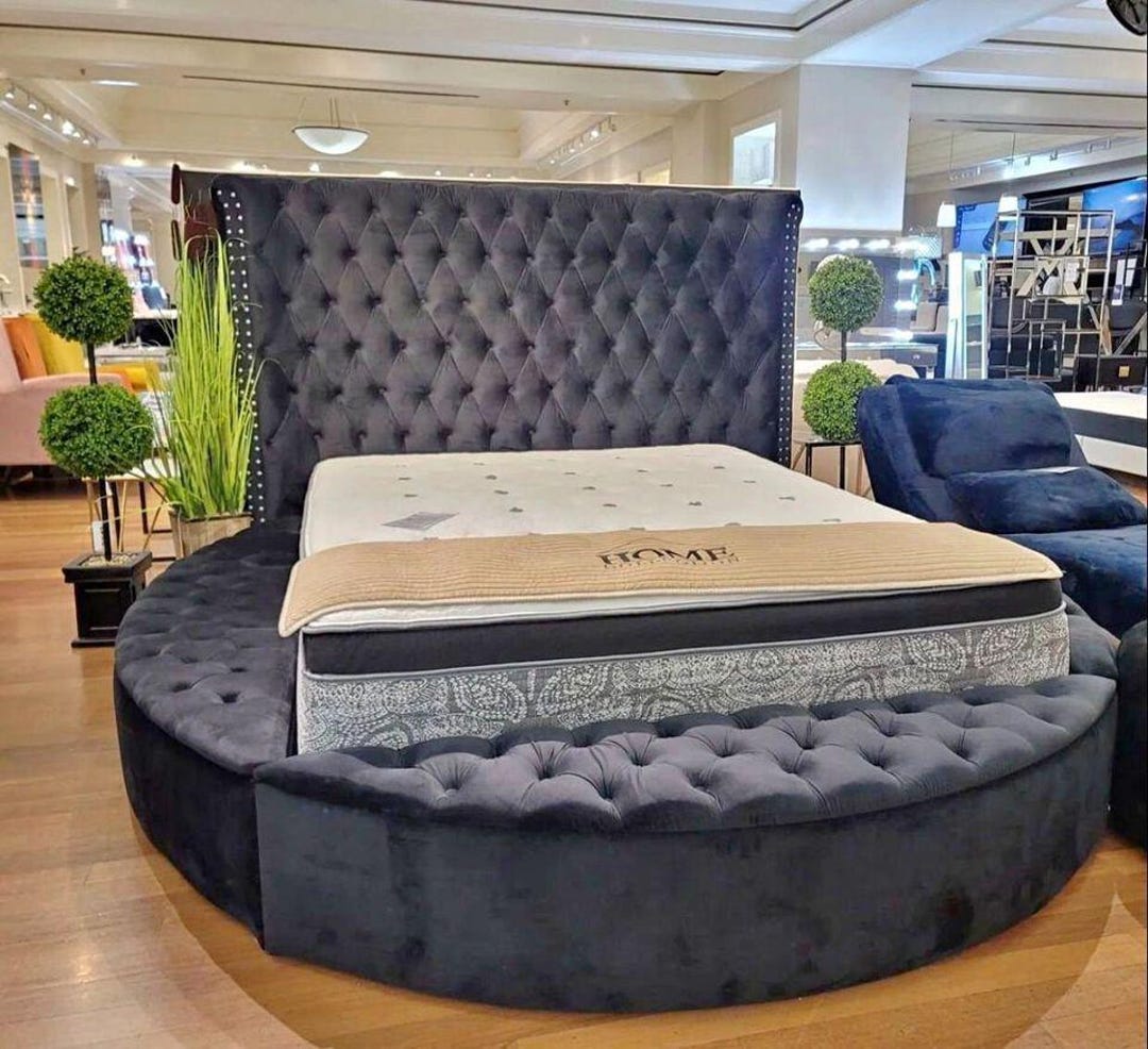 Luxury Round Shape Tufted Bed Frame Mahadev Tall Wingback - Modern ...