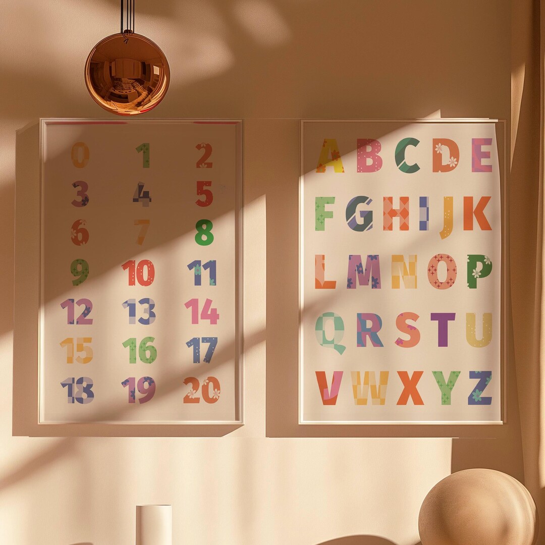 Alphabet & Numbers Nursery Prints: Educational Kids Room Decor (digital ...