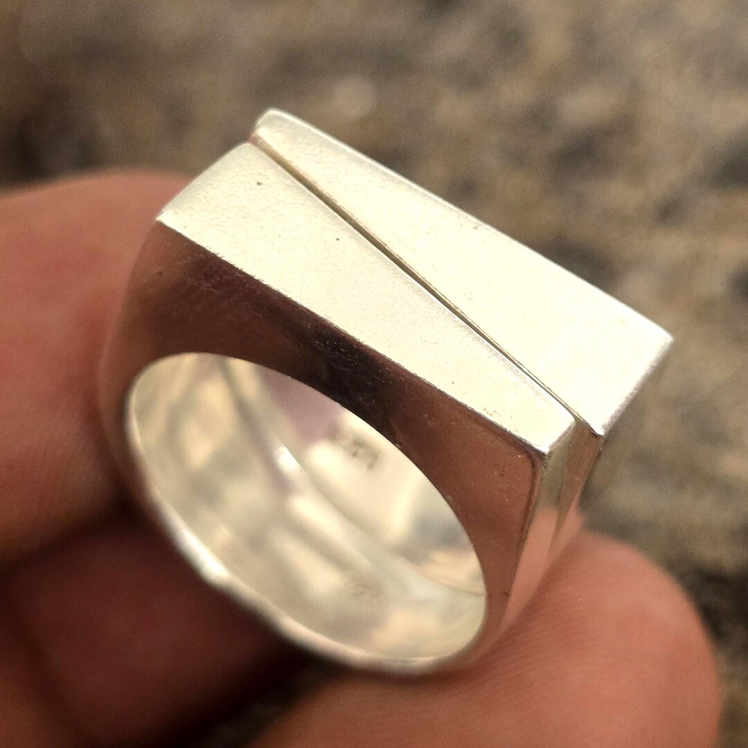 2 Set of Dome Signet Boho Ring Unique Silver 925 Solid Silver Signet ...