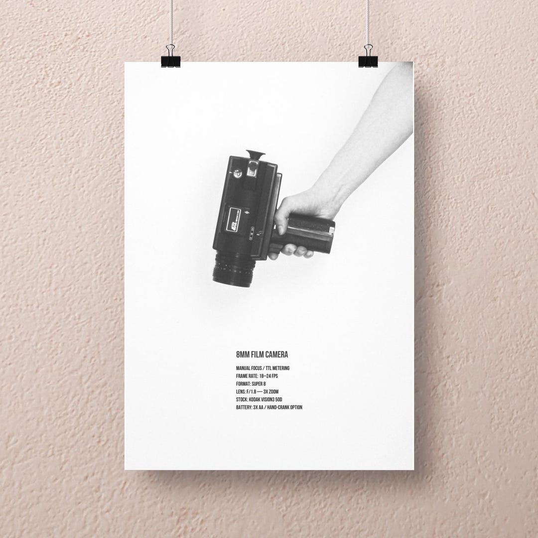 Vintage Film Camera Poster – Super 8 Wall Art | Retro Black & White ...