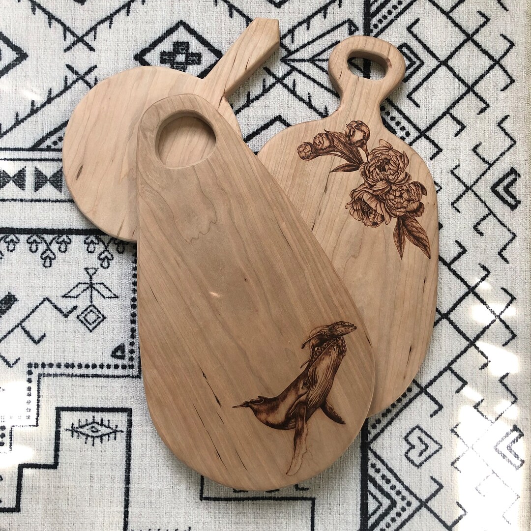 Charcuterie Board - Botanical Peony Design - Hand Drawn Pyrography - Etsy