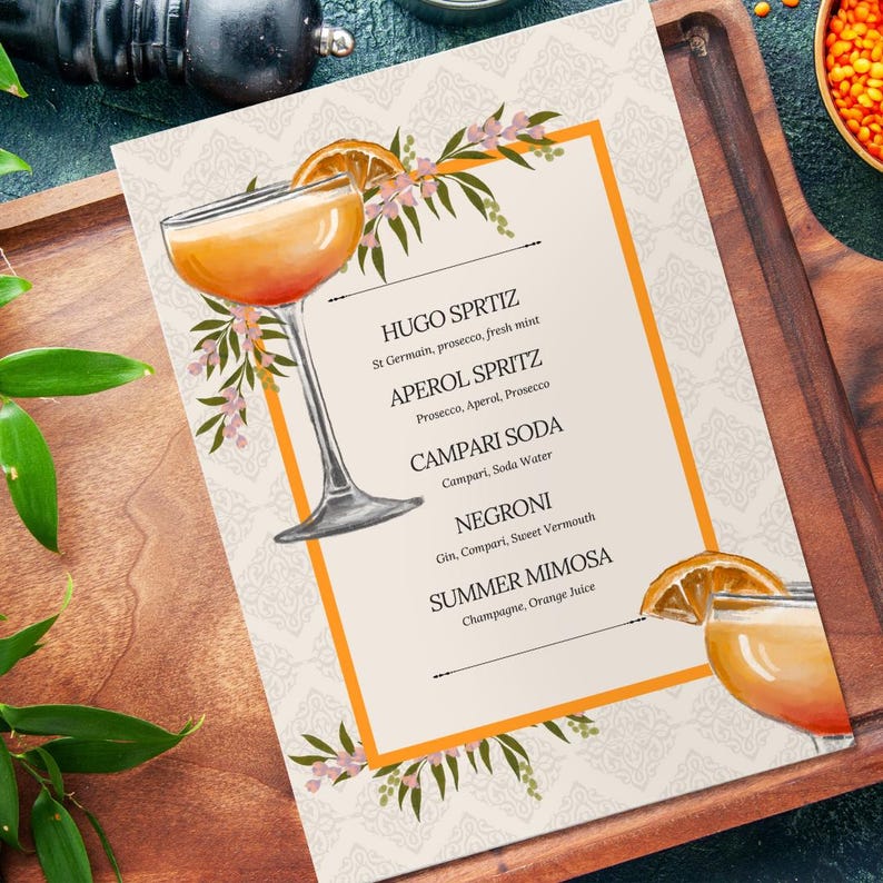 Editable Spritz Bar Menu Template: Minimalist Cocktail Sign (canva ...