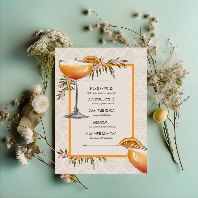 Editable Spritz Bar Menu Template: Minimalist Cocktail Sign (canva ...