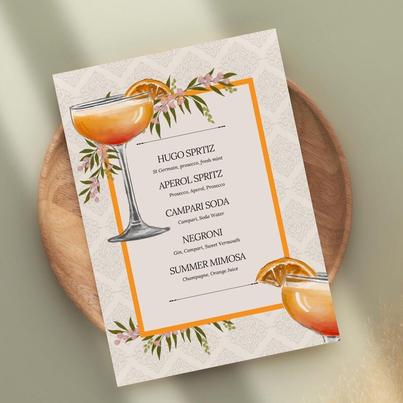 Editable Spritz Bar Menu Template: Minimalist Cocktail Sign (canva ...