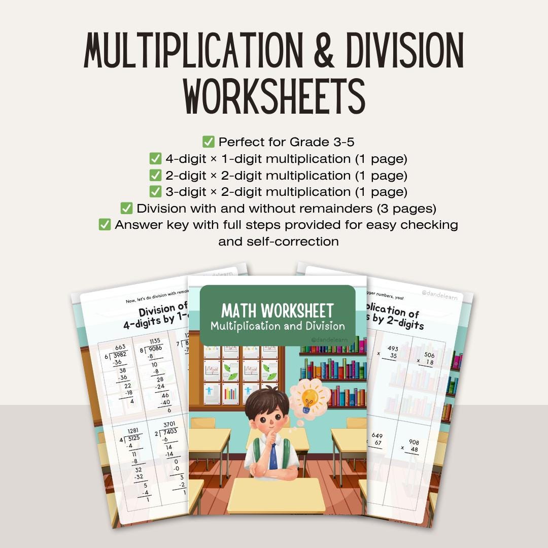 Year 3-5 Mathematic | Skills Worksheet | Multiplication and Division - Etsy