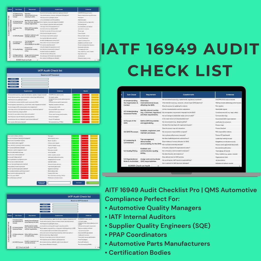 IATF 16949 Audit Checklist Pro | Automotive QMS Tool | Core Tools ...