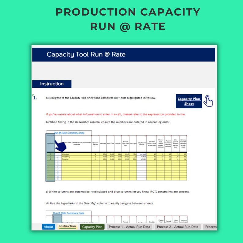 Production Capacity Plan Excel Tool | Run at Rate Calculator ...