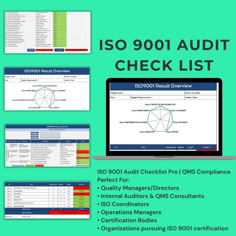 ISO 9001 Audit Checklist Pro | QMS Compliance Tool | Editable Quality ...