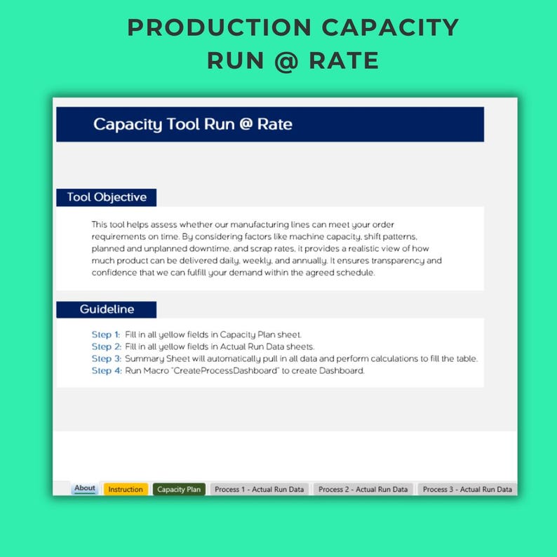 Production Capacity Plan Excel Tool | Run at Rate Calculator ...