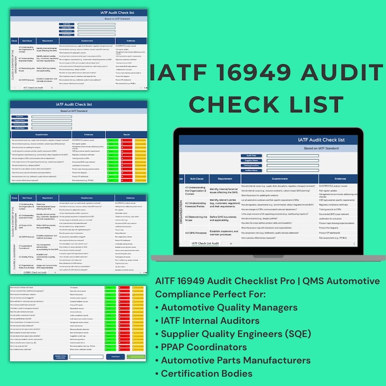 IATF 16949 Audit Checklist Pro | Automotive QMS Tool | Core Tools ...