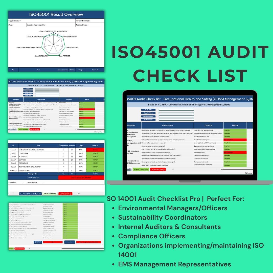 ISO 45001 Audit Checklist Pro | Comprehensive OH&S Safety Compliance ...
