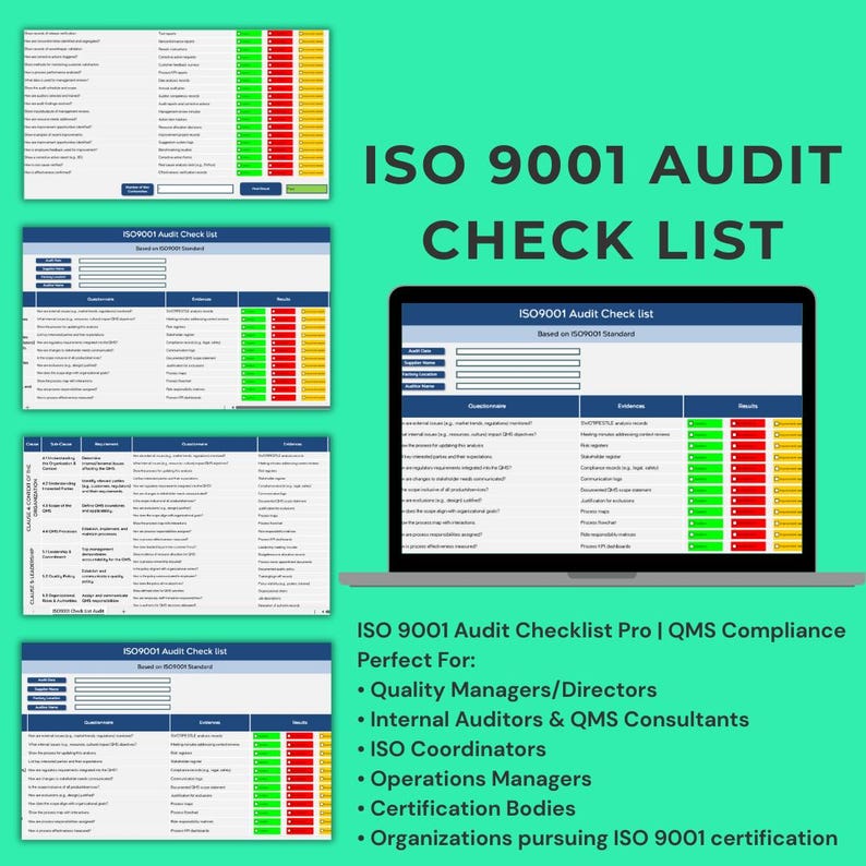 ISO 9001 Audit Checklist Pro | QMS Compliance Tool | Editable Quality Management Excel Template ...