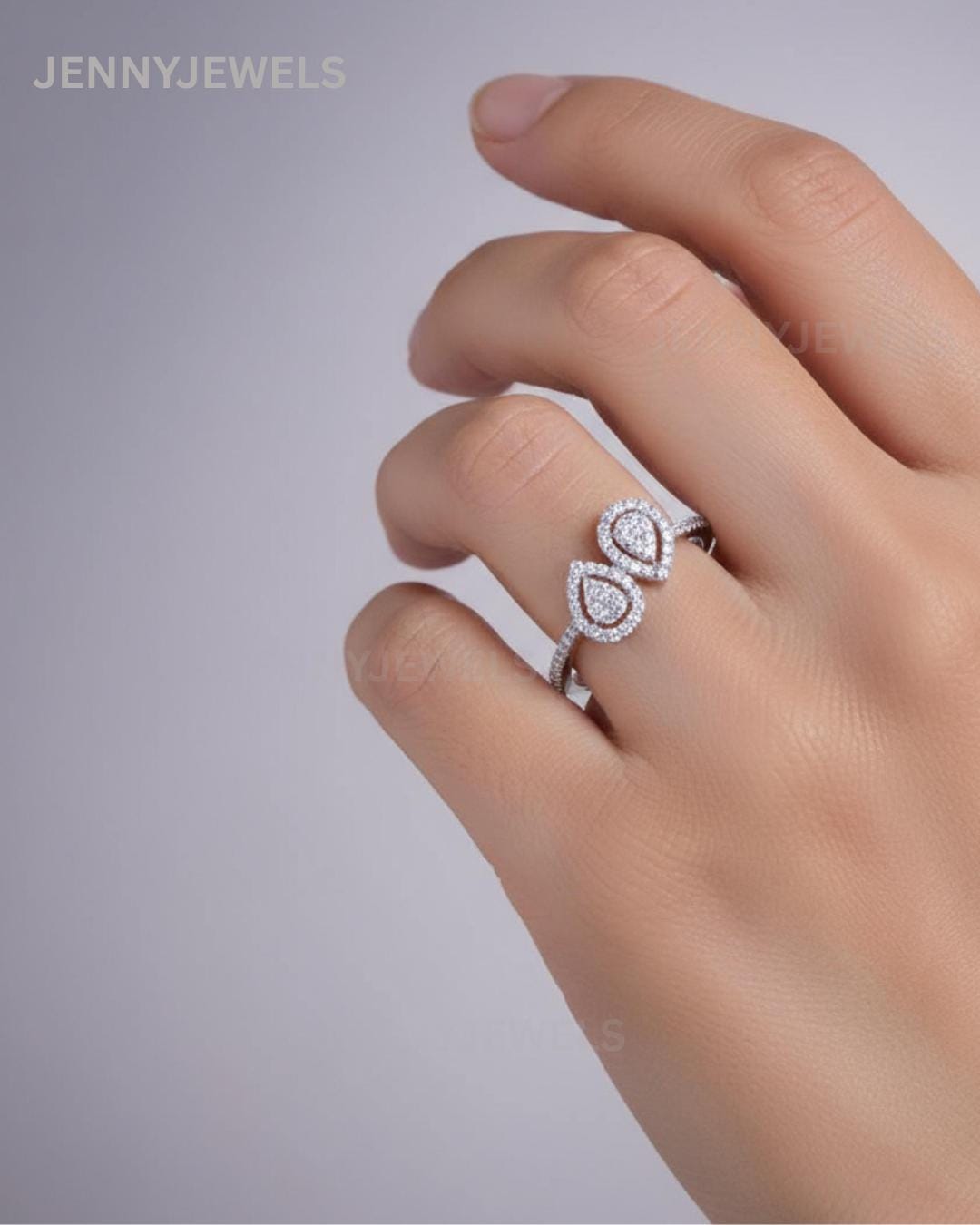 Natural Diamond Double Pear Shape Design Ring Wedding Ring for Women ...