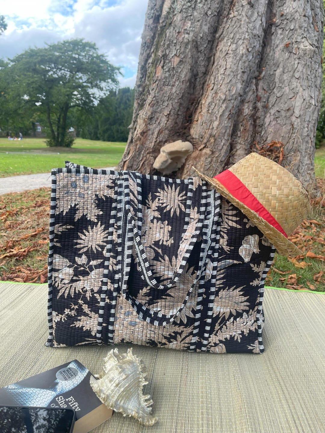 Handmade Floral Block Print Cotton Tote Bag: Reversible Quilted Jaipur ...
