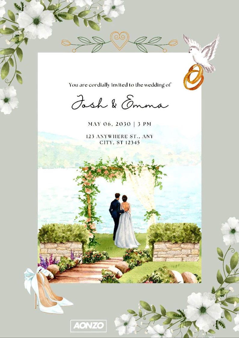 Editable Wedding Invitation Template Watercolor Garden Scene Printable ...