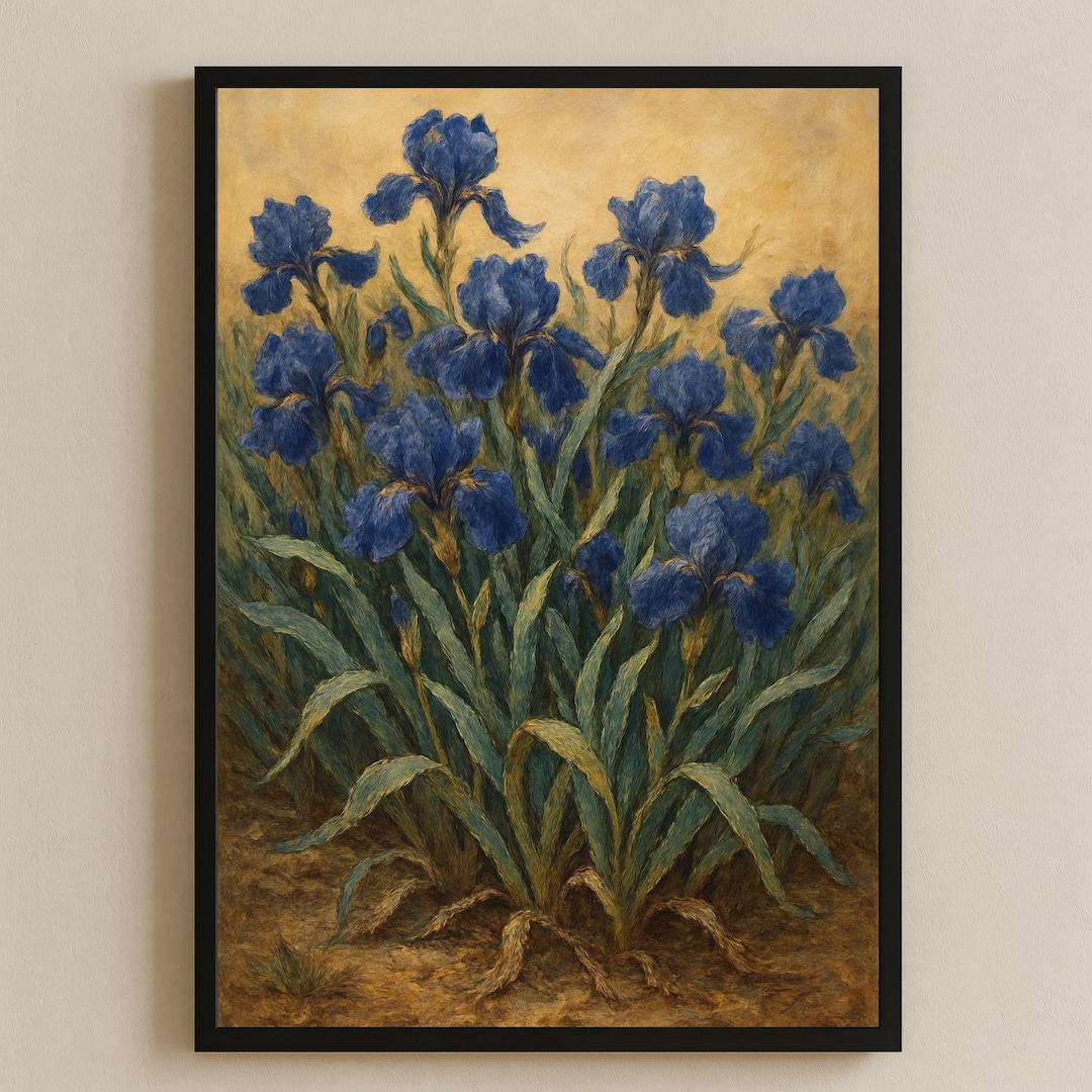 Indigo Iris Floral Wall Art | Hand-painted Botanical Bloom Poster ...