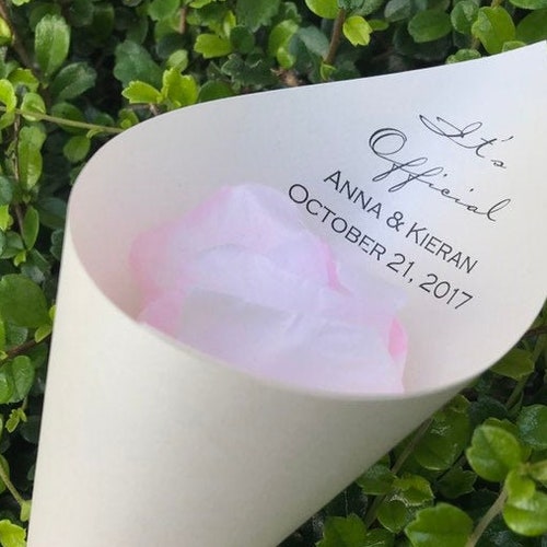 Personalized Wedding Petal Favor Cones shown in White Matte | Etsy