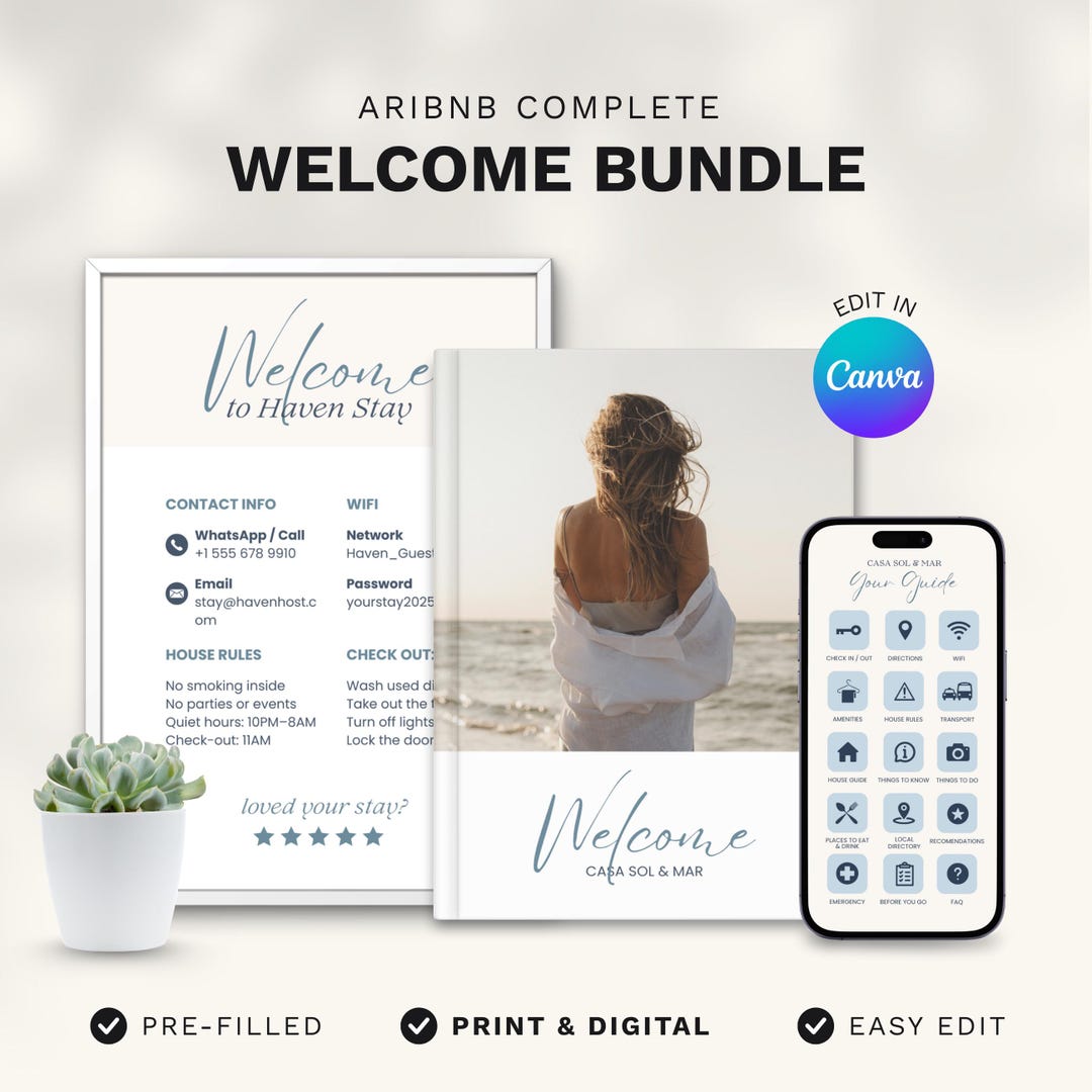 Airbnb Welcome Kit, Beach House Signs, Canva Templates (digital ...