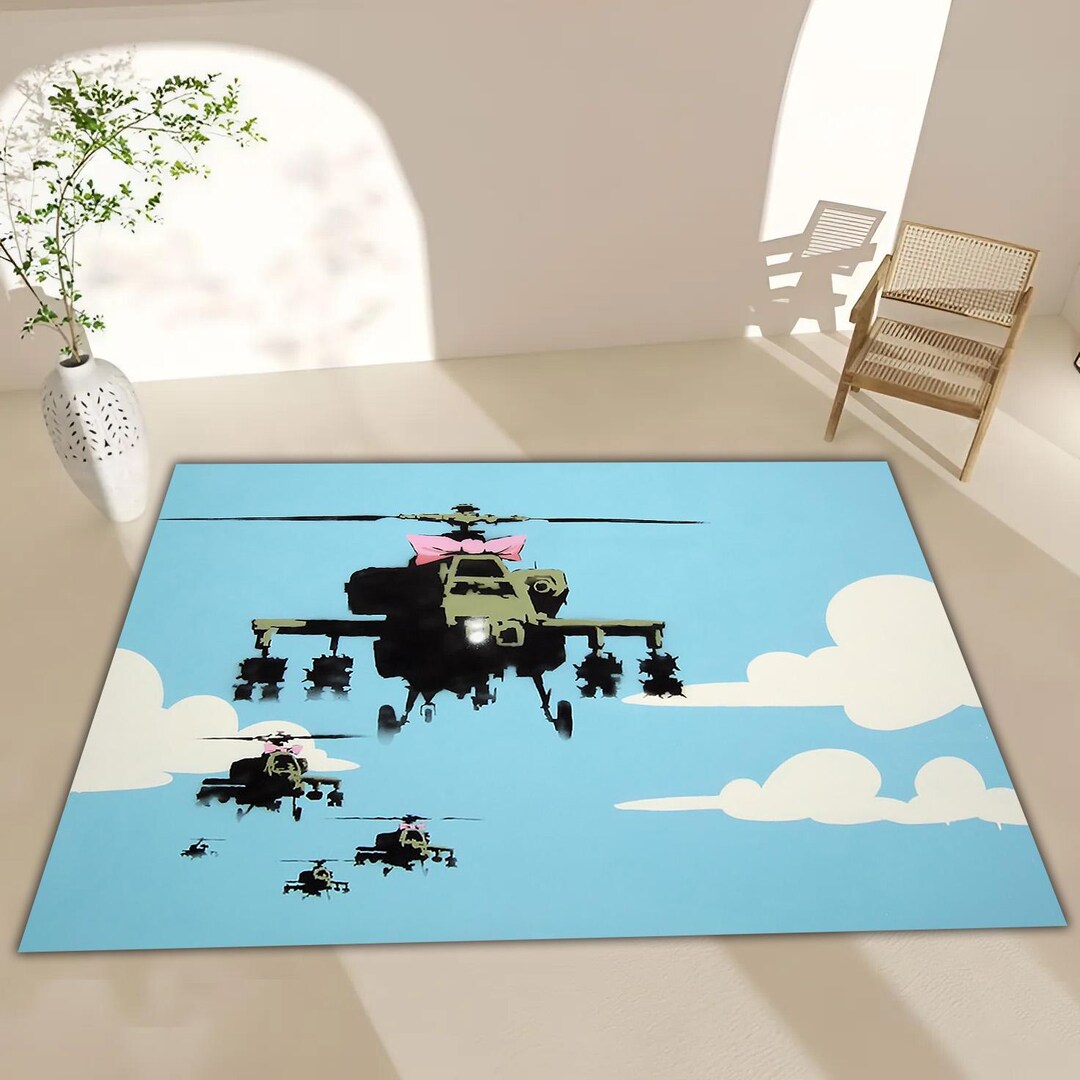 Pop Art Helicopter Rug, Funny War Art Carpet, Digital Print Area Rug ...