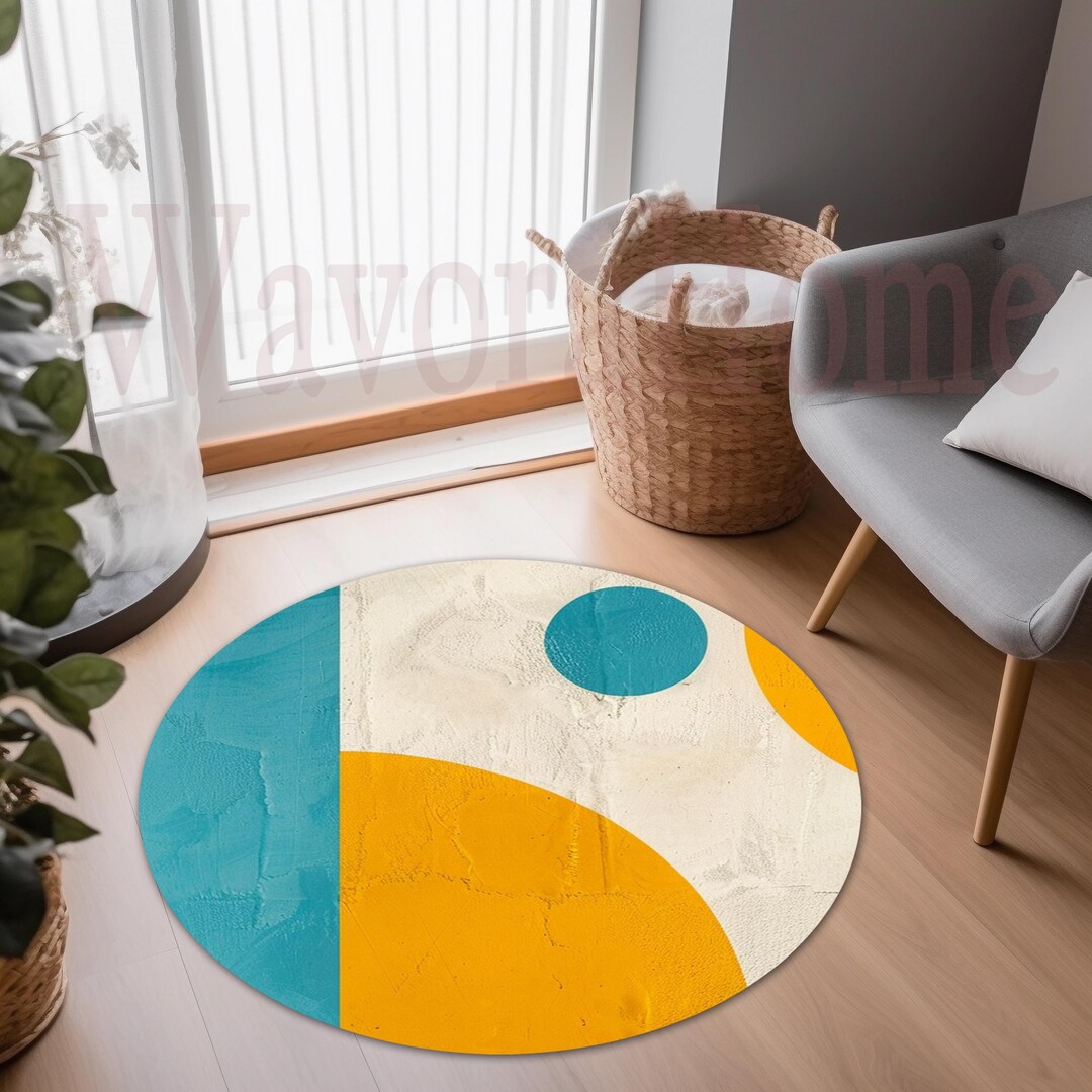 Abstract Round Area Rug, Modern Color Block Living Room Carpet ...