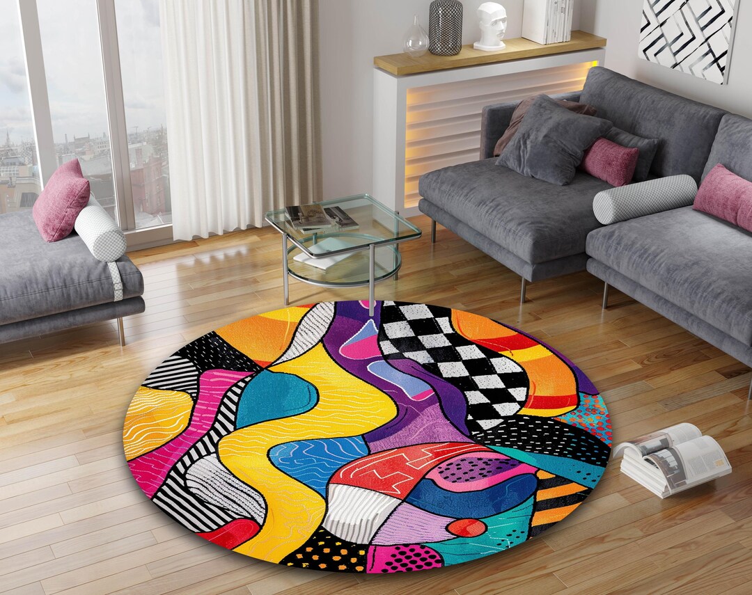 Abstract Colorful Round Rug, Modern Pop Art Carpet, Multicolor ...